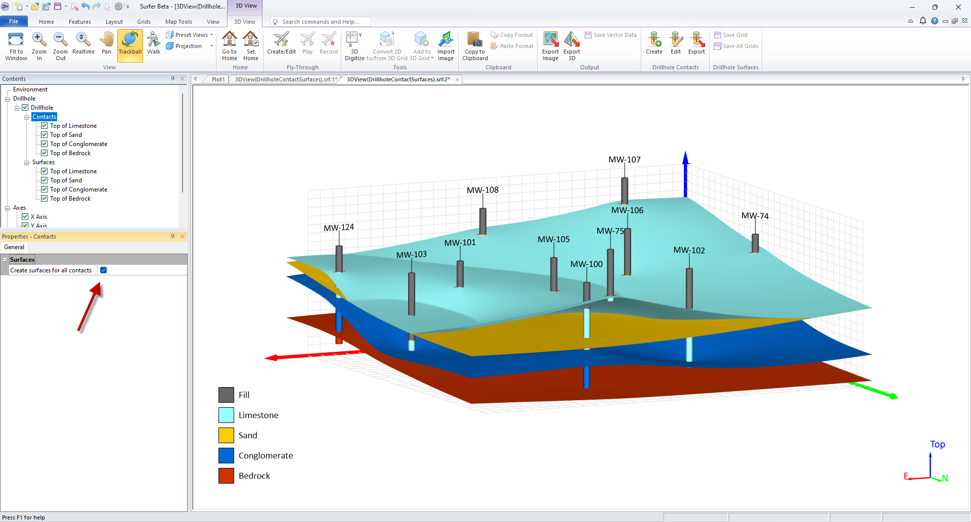 Beta: 3D Drillhole: creating contact surfaces – Golden Software Support