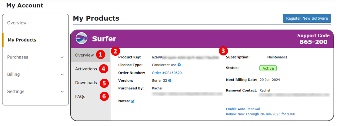 My Products - explaining the detailed view – Golden Software Support